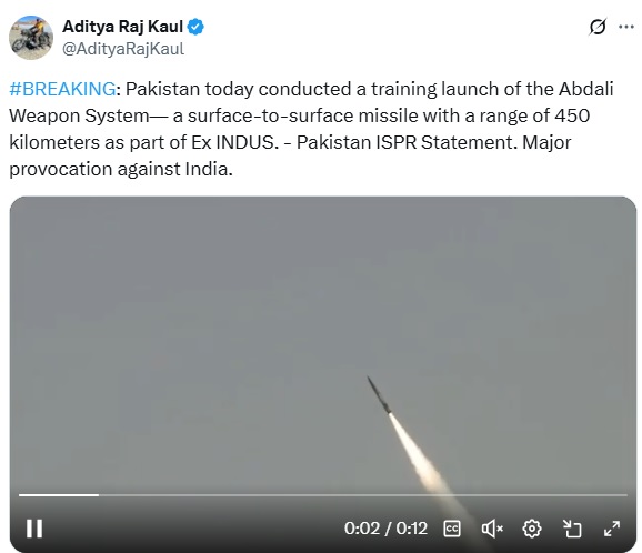 PAKISTAN SUCCESSFULLY TESTS ABDALI MISSILE, INDIA CRIES PROVOCATION ...